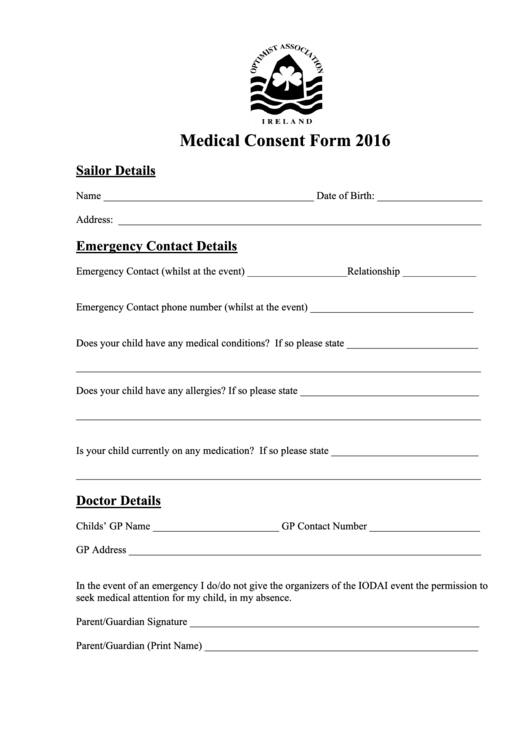 Medical Consent Form printable pdf download