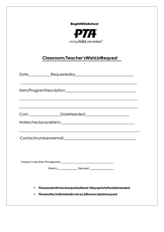 Teacher Wishlist Request printable pdf download