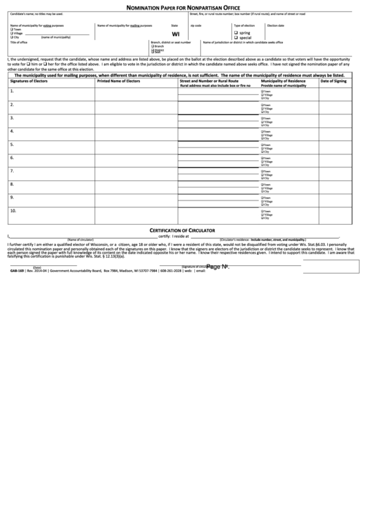 Fillable Nomination Paper For Nonpartisan Office Form printable pdf ...