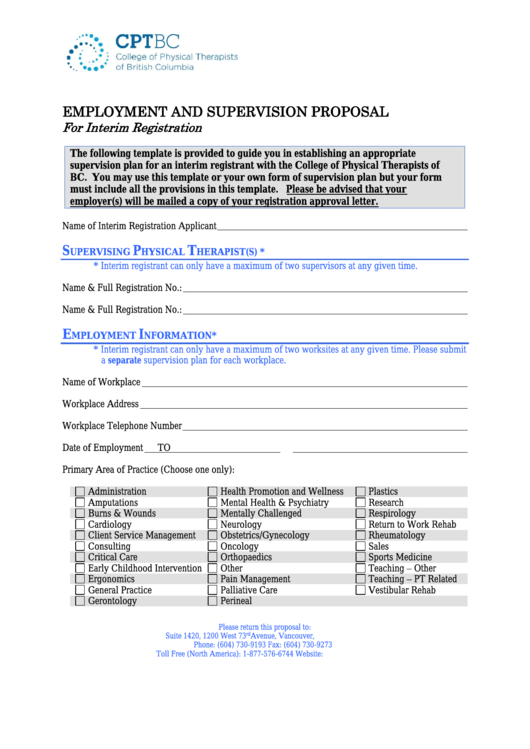 Employment And Supervision Proposal Form For Interim Registration ...