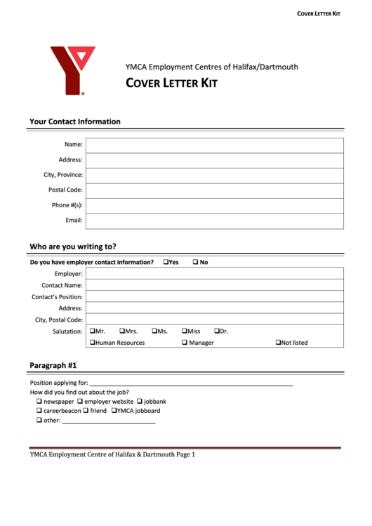 Ymca Employment Centres Of Halifax/dartmouth - Cover Letter Kit ...