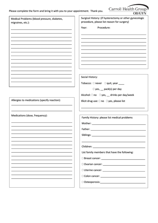 New Patient Form Ob gyn Printable Pdf Download