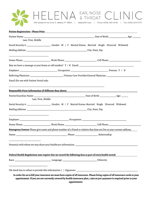 Patient Registration printable pdf download