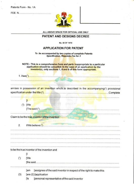 Patent Application Form - Notap printable pdf download