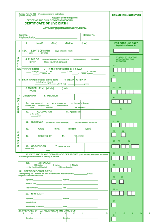 Affidavit Of Birth Form
