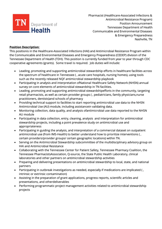 Pharmacist Position Description printable pdf download