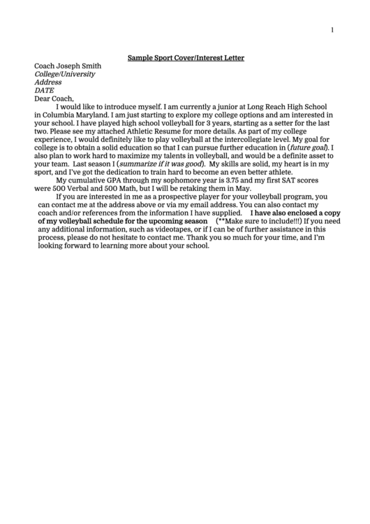 Sample Cover/interest Letter printable pdf download