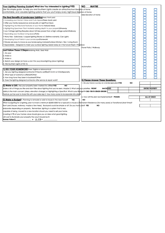Lighting Planning Guide Questionnaire Template printable pdf download