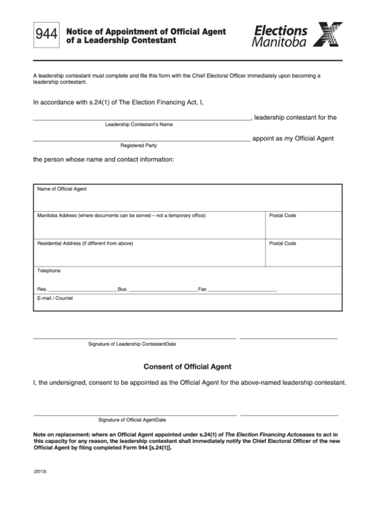 944 - Notice Of Appointment Of Official Agent Of A Leadership ...