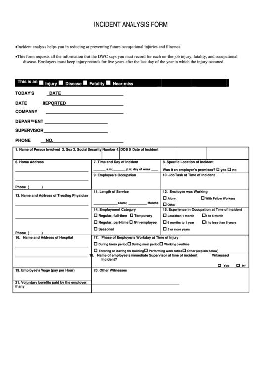 Fillable Incident Investigation Form Printable Pdf Download