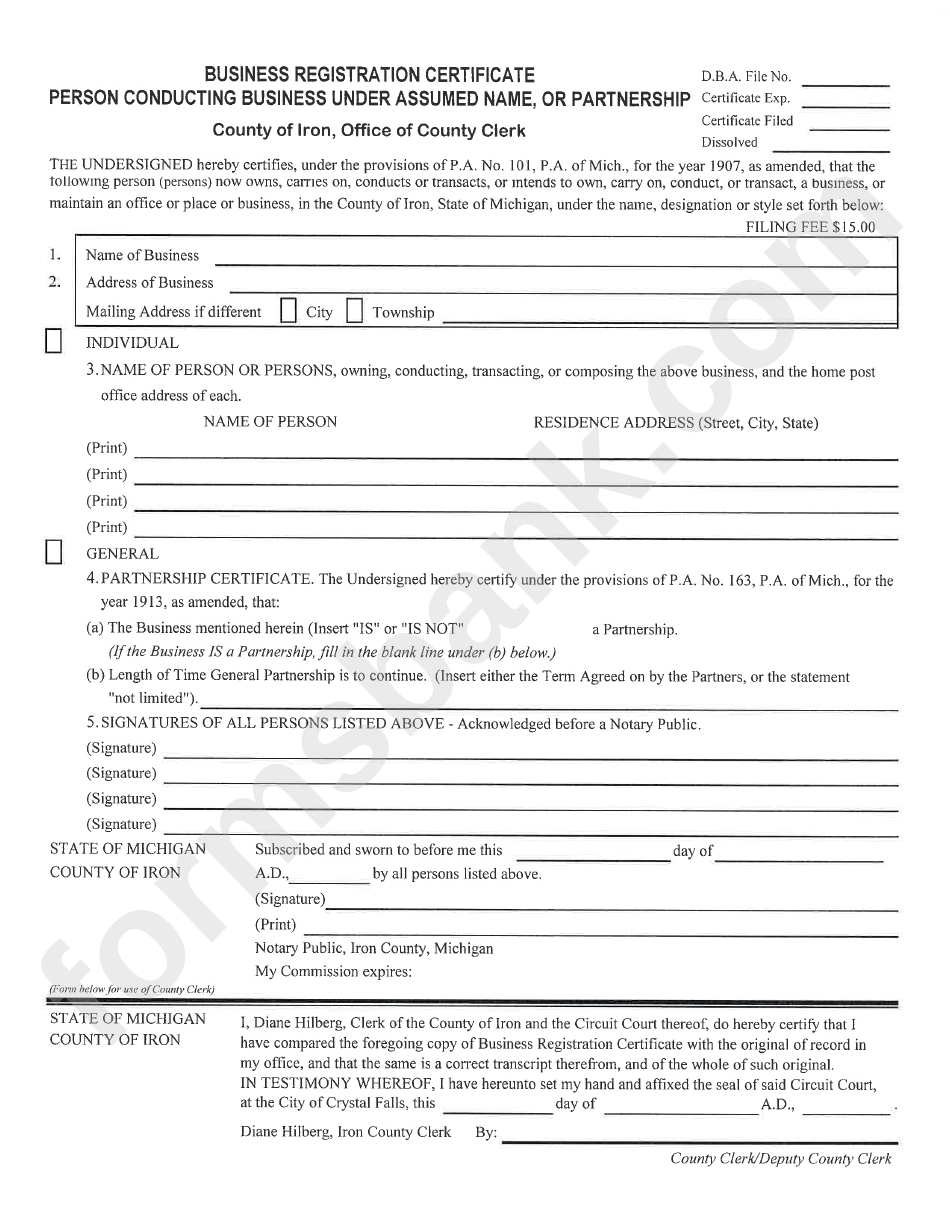 Business Registration Certification printable pdf download
