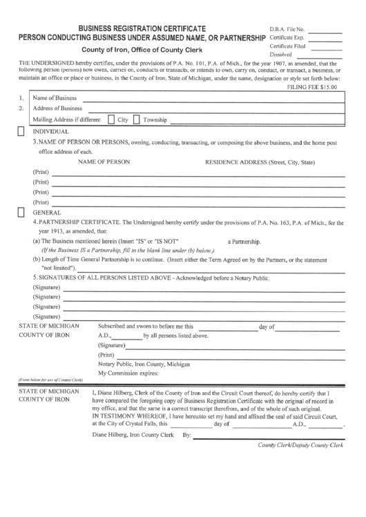 Business Registration Certification printable pdf download
