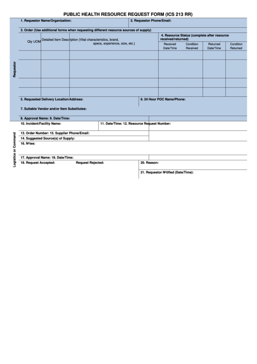 Public Health Resource Request Form printable pdf download