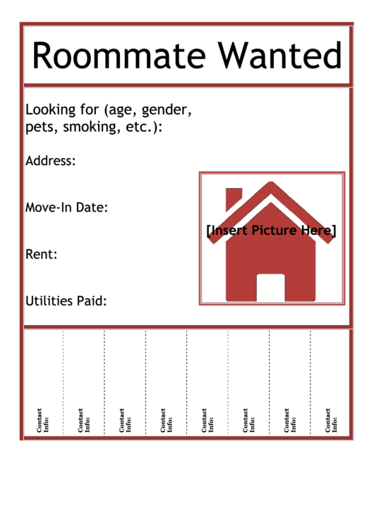 Roommate Wanted Flyer Template Printable Pdf Download
