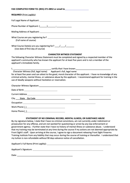 Character Witness Statement Printable Pdf Download