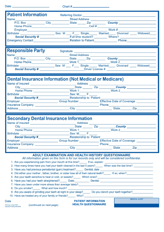 Health Examination And Health History Questionnaire Form printable pdf ...