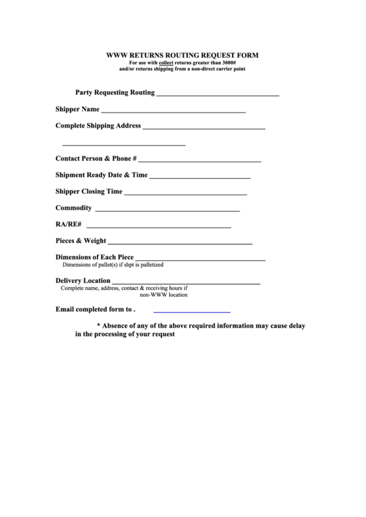 Www Returns Routing Request Form printable pdf download
