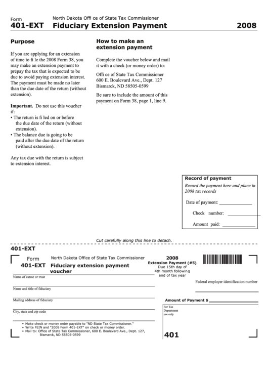 Fillable Form 401-Ext - Fiduciary Extension Payment - 2008 printable ...