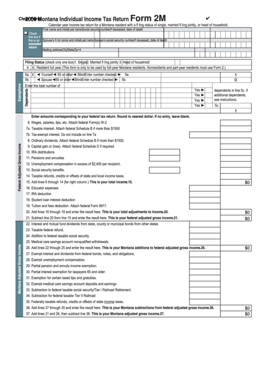 Fillable Form 2m - 2009 Montana Individual Income Tax Return printable ...
