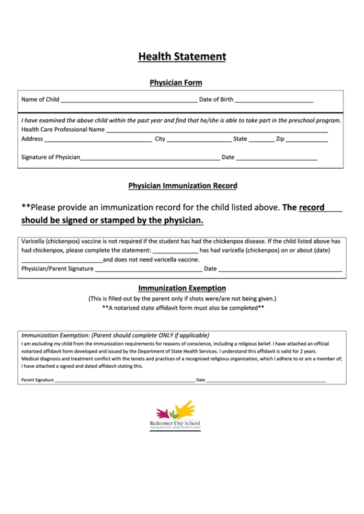 Physician Health Statement Form printable pdf download Physician Health Statement Form printable pdf download