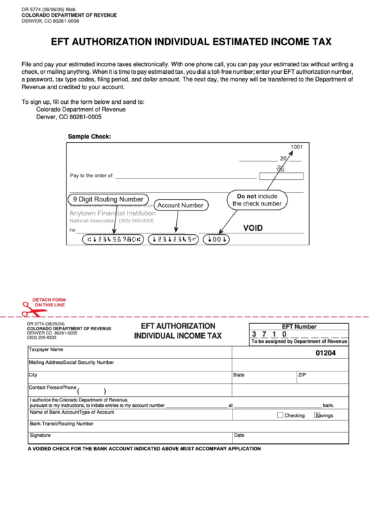 Dr 5774 - Eft Authorization Individual Estimated Income Tax - 2005 ...
