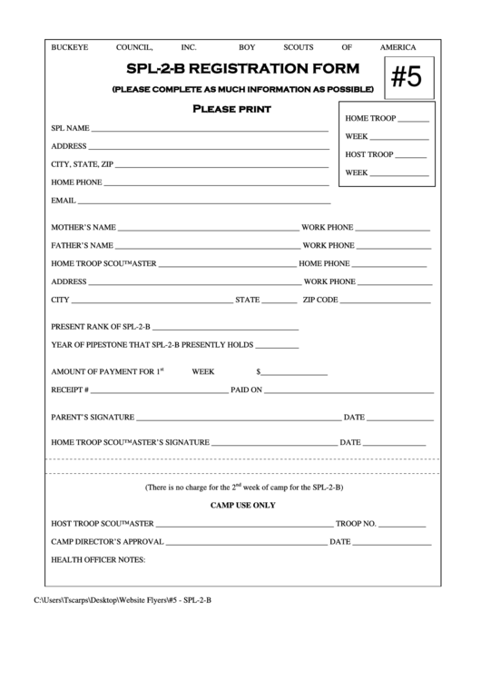 Fillable Spl-2-B Registration Form printable pdf download