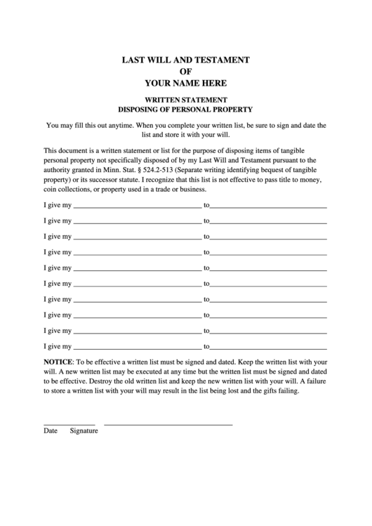 Last Will And Testament Template Minnesota Captain Printable Calendars