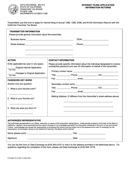Form Ftb 4092a Pc C3 - Internet Filing Application Information Returns ...