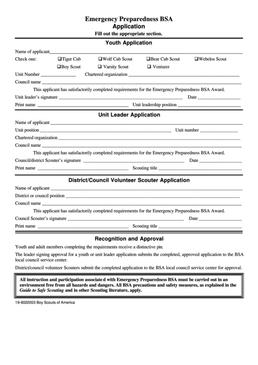 Emergency Preparedness Application Form printable pdf download