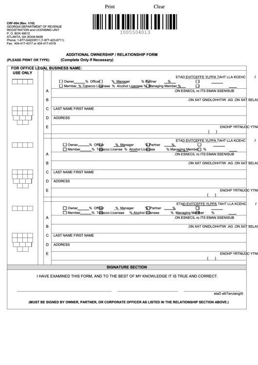 Fillable Crf-004 Additional Ownership / Relationship Form printable pdf ...