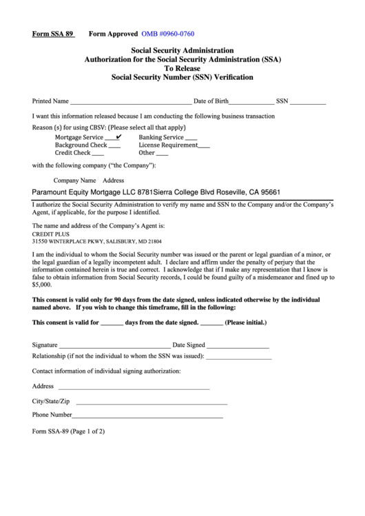 Ssa 89 Fillable Form Printable Forms Free Online