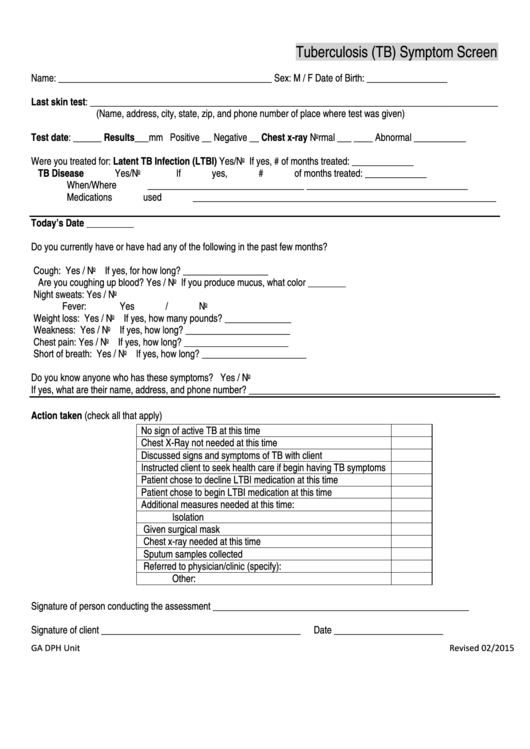 Printable Tb Test Form