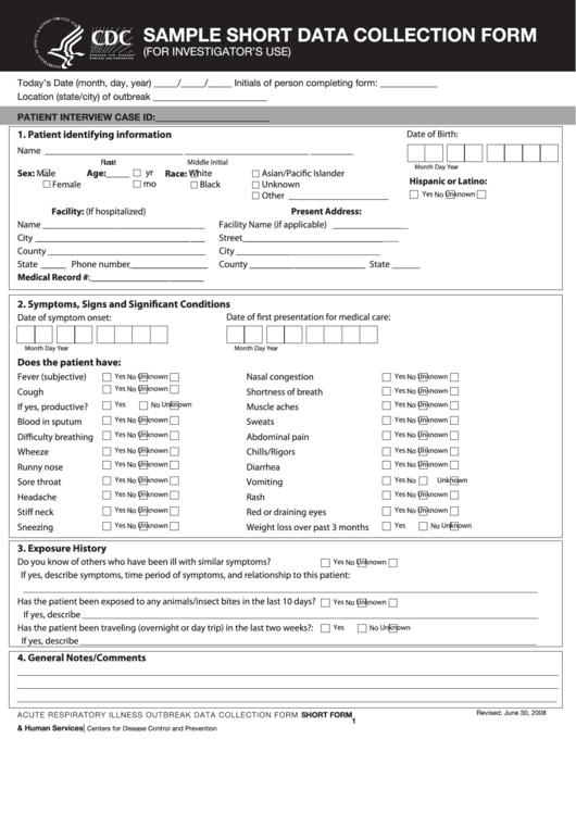 Sample Short Data Collection Form Printable Pdf Download