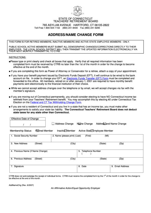 Address/name Change Form printable pdf download