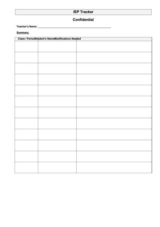 Confidential Iep Tracker Template Printable Pdf Download