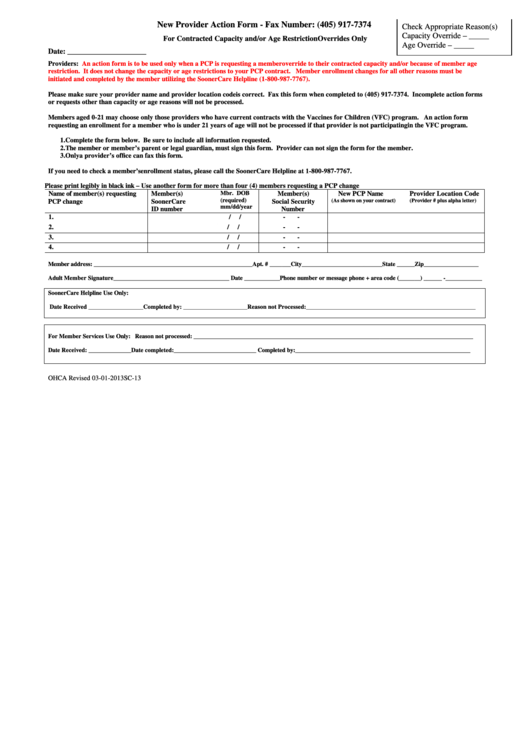 New Provider Action Form printable pdf download
