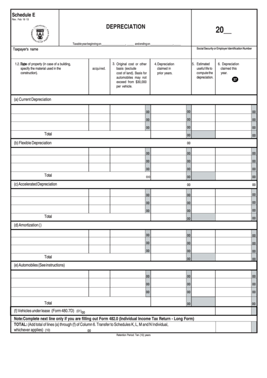 Schedule E - Depreciation Form printable pdf download