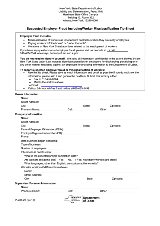 Fillable Form Ia 318.26 - Suspected Employer Fraud Including Worker ...