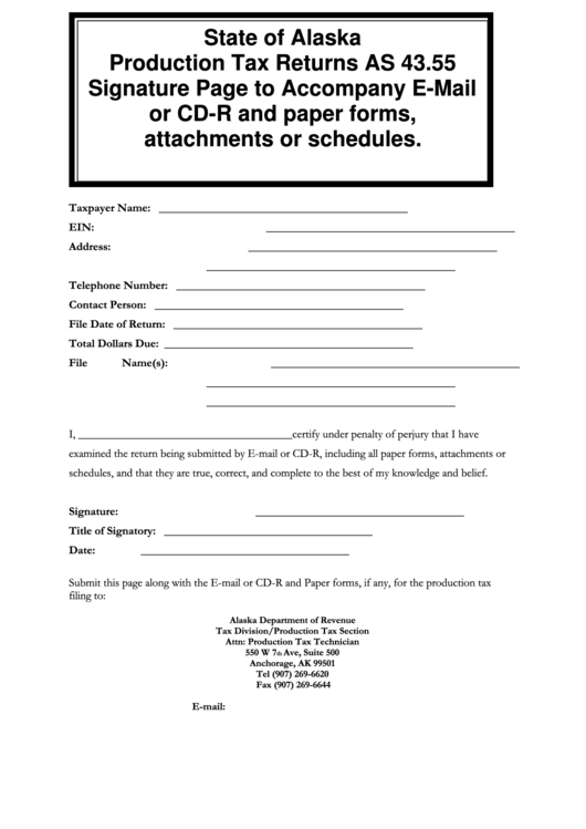 Production Tax Returns Form - Departament Of Revenue, State Of Alaska ...