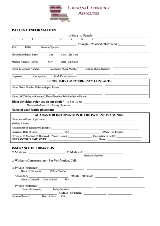 Fillable Patient Information Form printable pdf download