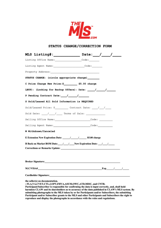Status Change/correction Form printable pdf download