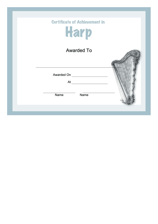 Certificate Of Achievement Template - Harp printable pdf download