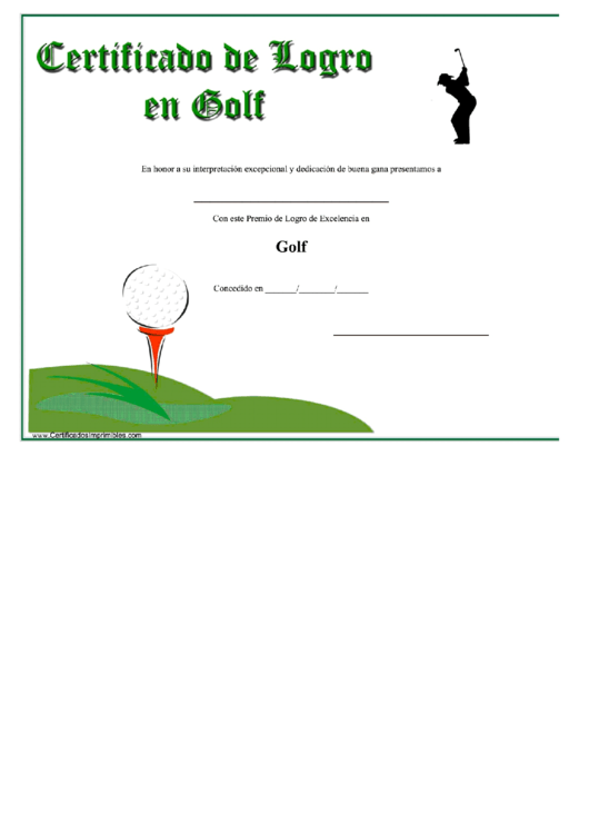 Golf Certificate Of Achievement Template printable pdf download
