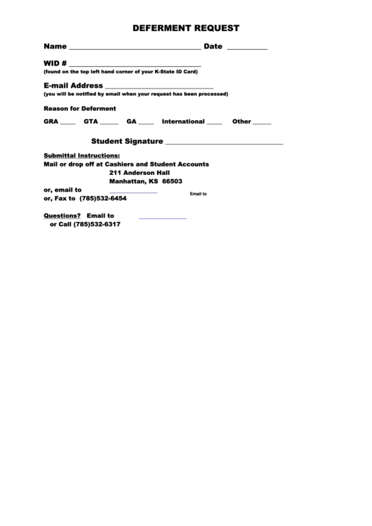 Fillable Deferment Request printable pdf download