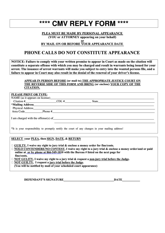 Cmv Reply Form printable pdf download