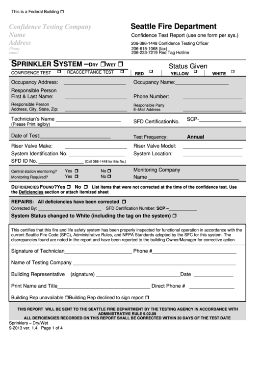 Confidence Test Report Form - Sprinkler System - Seattle Fire ...