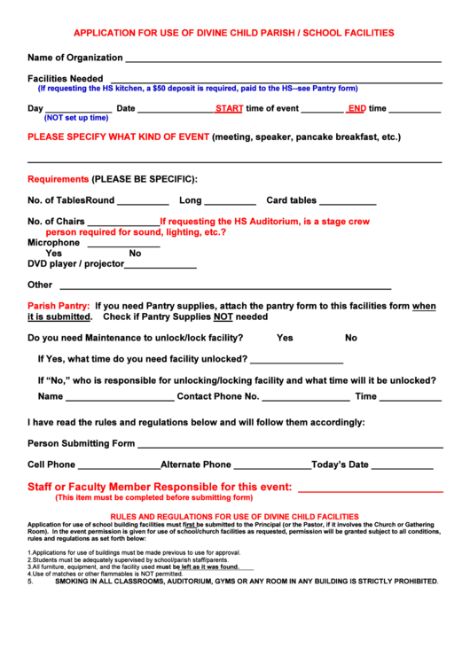 Fillable Facility Request Form printable pdf download