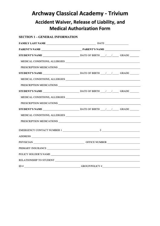 Medical Authorization Form printable pdf download