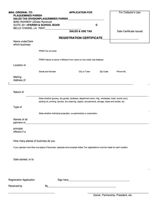 Registration Certificate Form printable pdf download