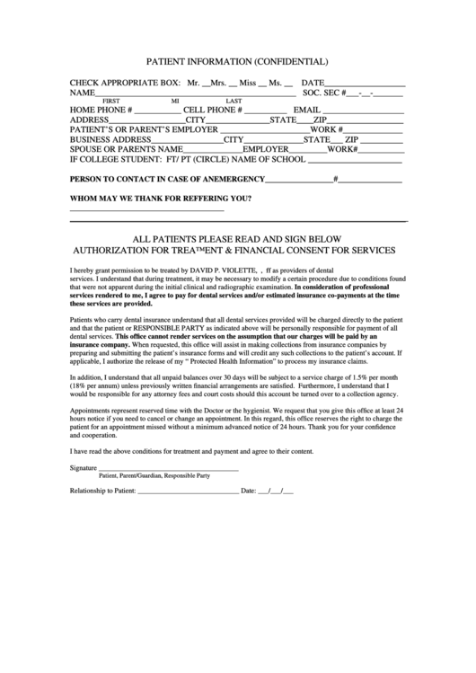 Patient Information Form printable pdf download